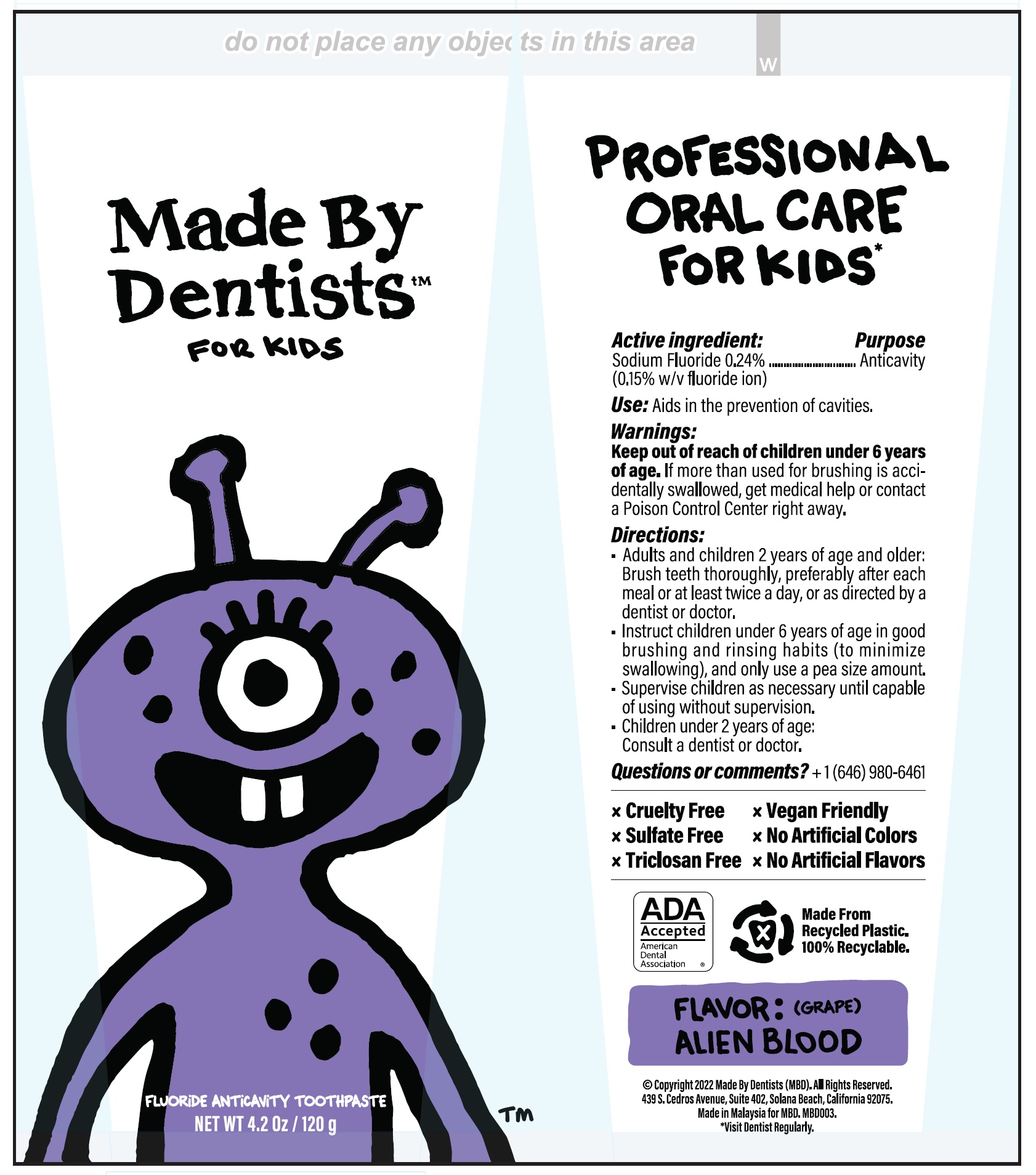 Made by Dentists For Kids Alien Blood - FDA Drug Approval Details