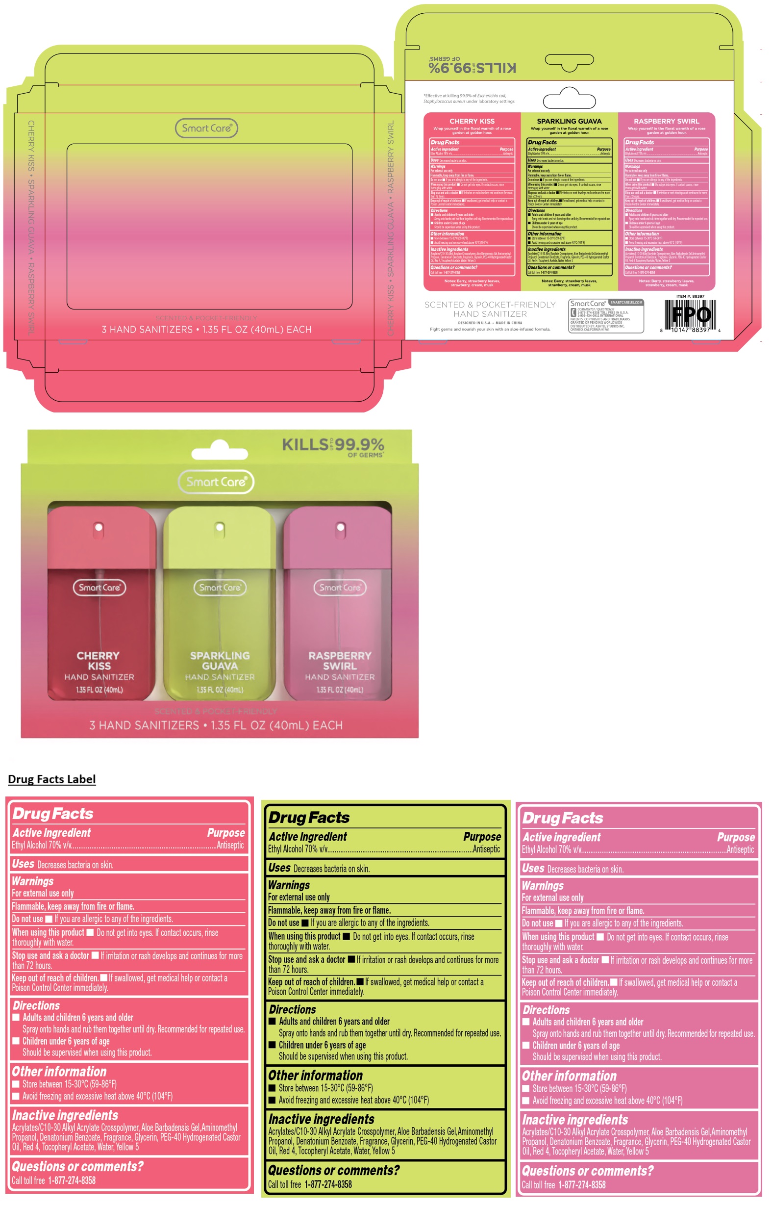 Smart Care 3 HAND SANITIZER 1.35 FL OZ (CHERRY KISS, SPARKLING GUAVA ...